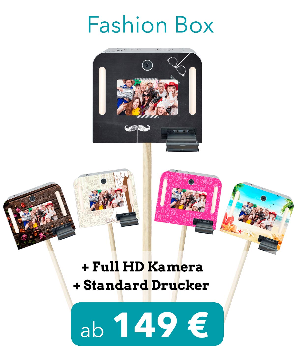 Fotobox günstig mieten - mit Full-HD, Druckflat und viel Zubehör